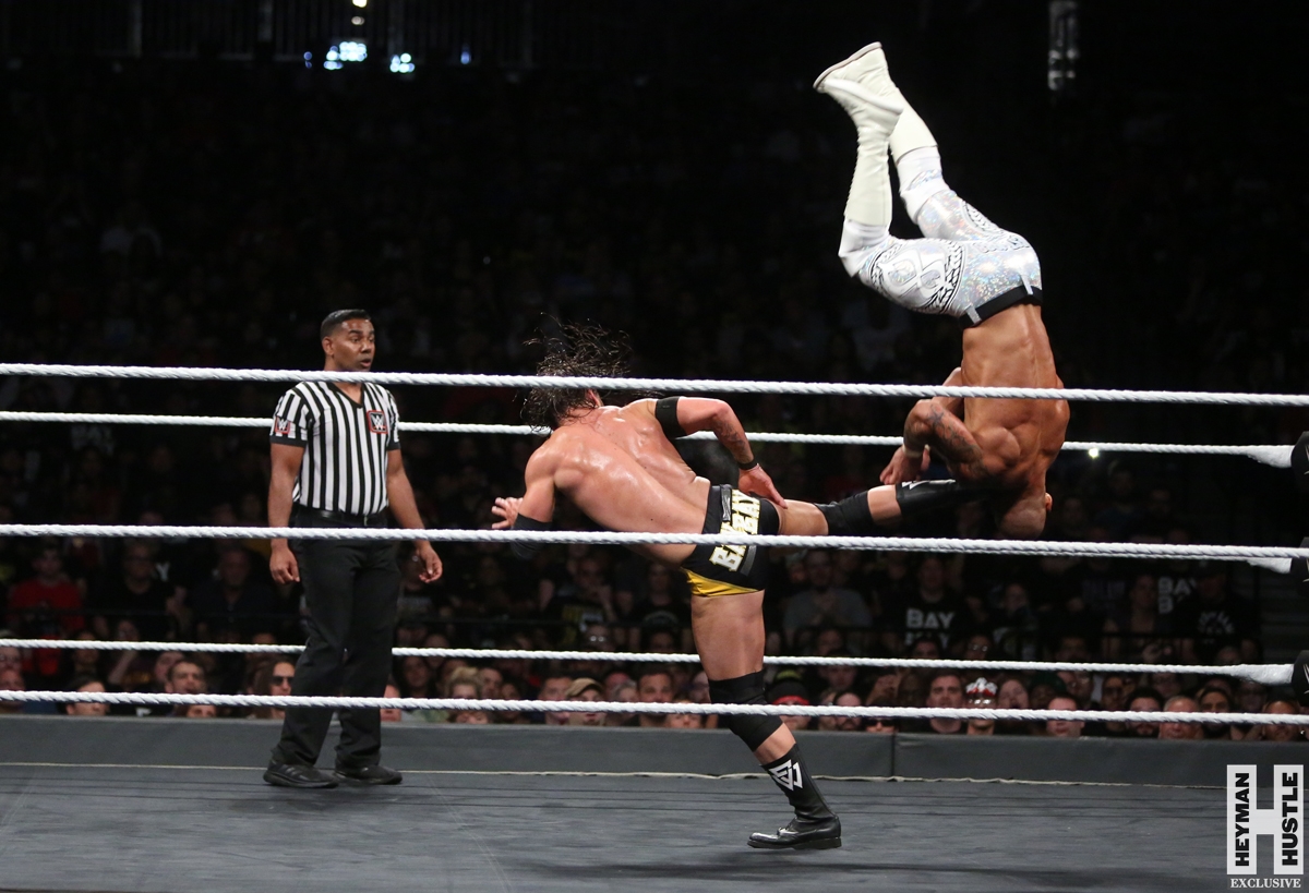Great photo of Adam Cole's superkick to Ricochet at Takeover: Brooklyn ...